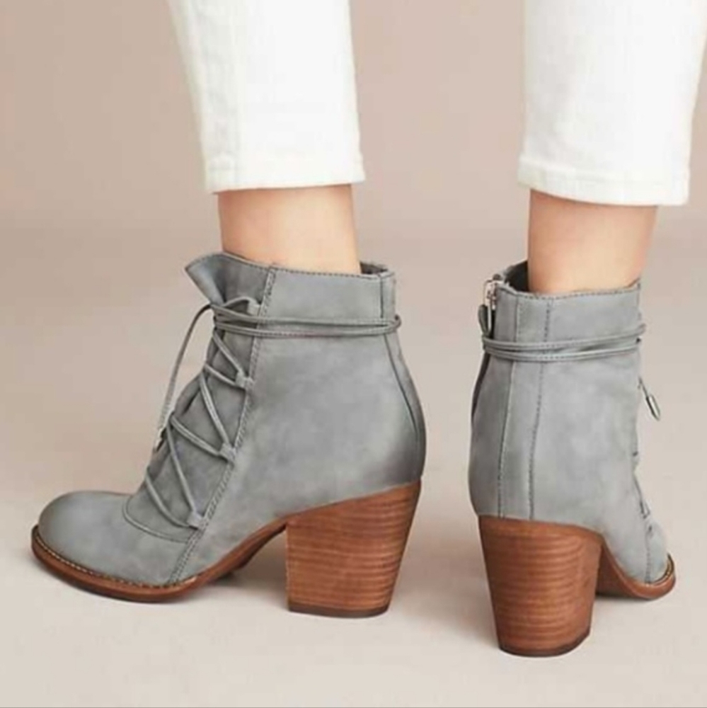 Sam Edelman "Millard" Greyish-Blue Leather Zip Ankle … - Gem
